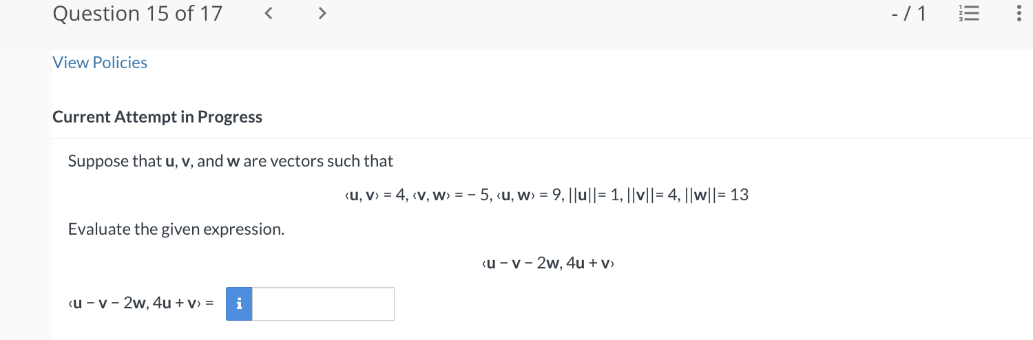 Solved Current Attempt in ProgressSuppose that u,v, ﻿and w | Chegg.com