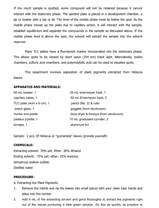 Solved THIN-LAYER CHROMATOGRAPHY (TLC) OF PLANT PIGMENTS | Chegg.com