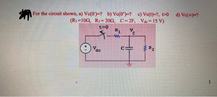 Solved d) Vc00)=? For the circuit shown, a) Vc(0)=? b) | Chegg.com