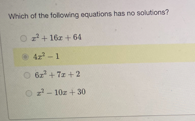 Solved Which of the following equations has no | Chegg.com