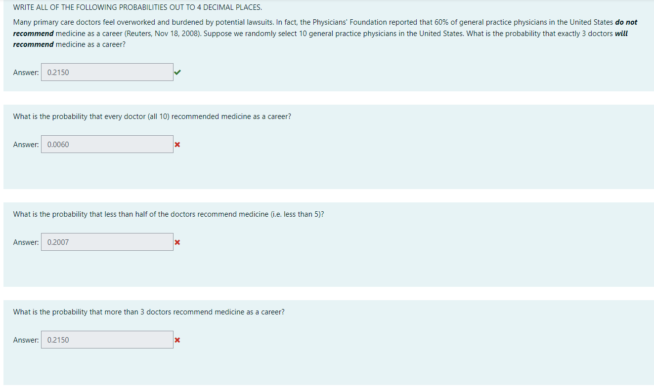 Solved WRITE ALL OF THE FOLLOWING PROBABILITIES OUT TO 4 | Chegg.com