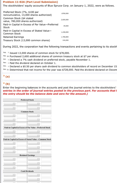 Solved Problem 11-02A (Part Level Submission) The | Chegg.com