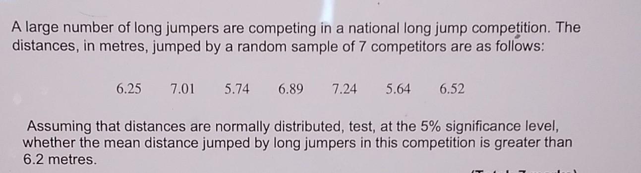 Solved A large number of long jumpers are competing in a | Chegg.com