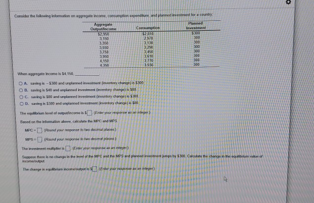 Solved Consider the following information on aggregate | Chegg.com