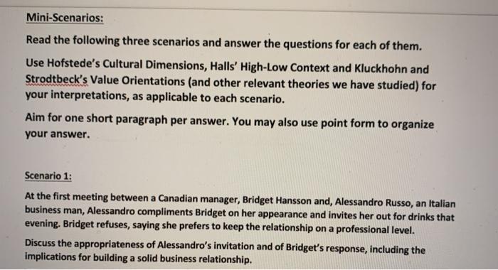 Mini-Scenarios: Read the following three scenarios | Chegg.com