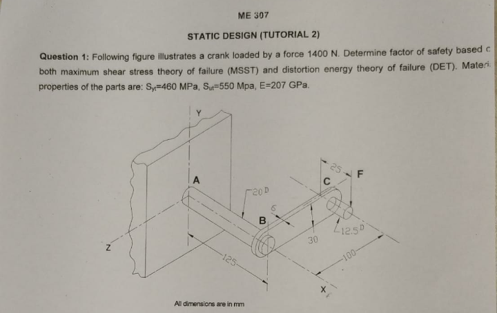 Solved ME 307 STATIC DESIGN (TUTORIAL 2) Question 1: | Chegg.com