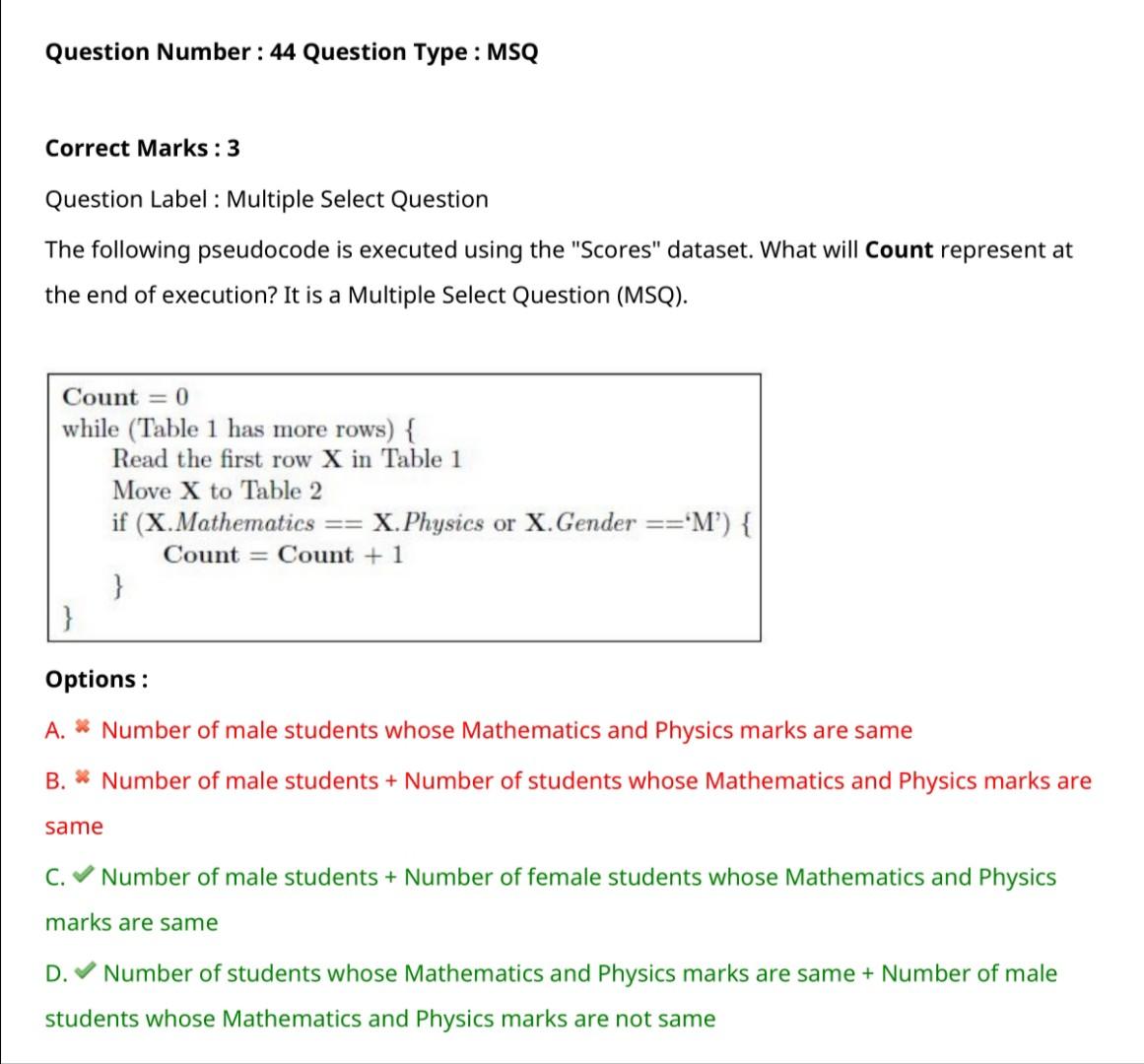 Solved Question Number: 47 Correct Marks : 0 Question Label | Chegg.com