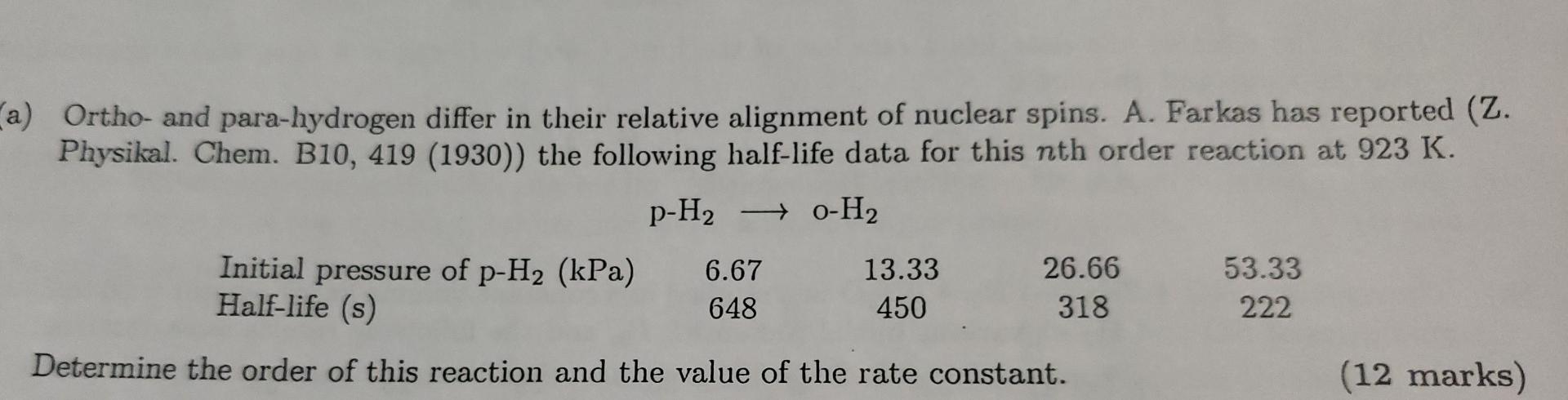 Solved a) Ortho- and para-hydrogen differ in their relative | Chegg.com