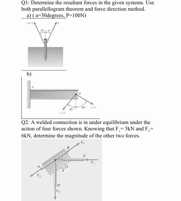 Solved Q1: Determine the resultant forces in the given | Chegg.com