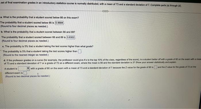 Solved set of final examination grades in an introductory | Chegg.com
