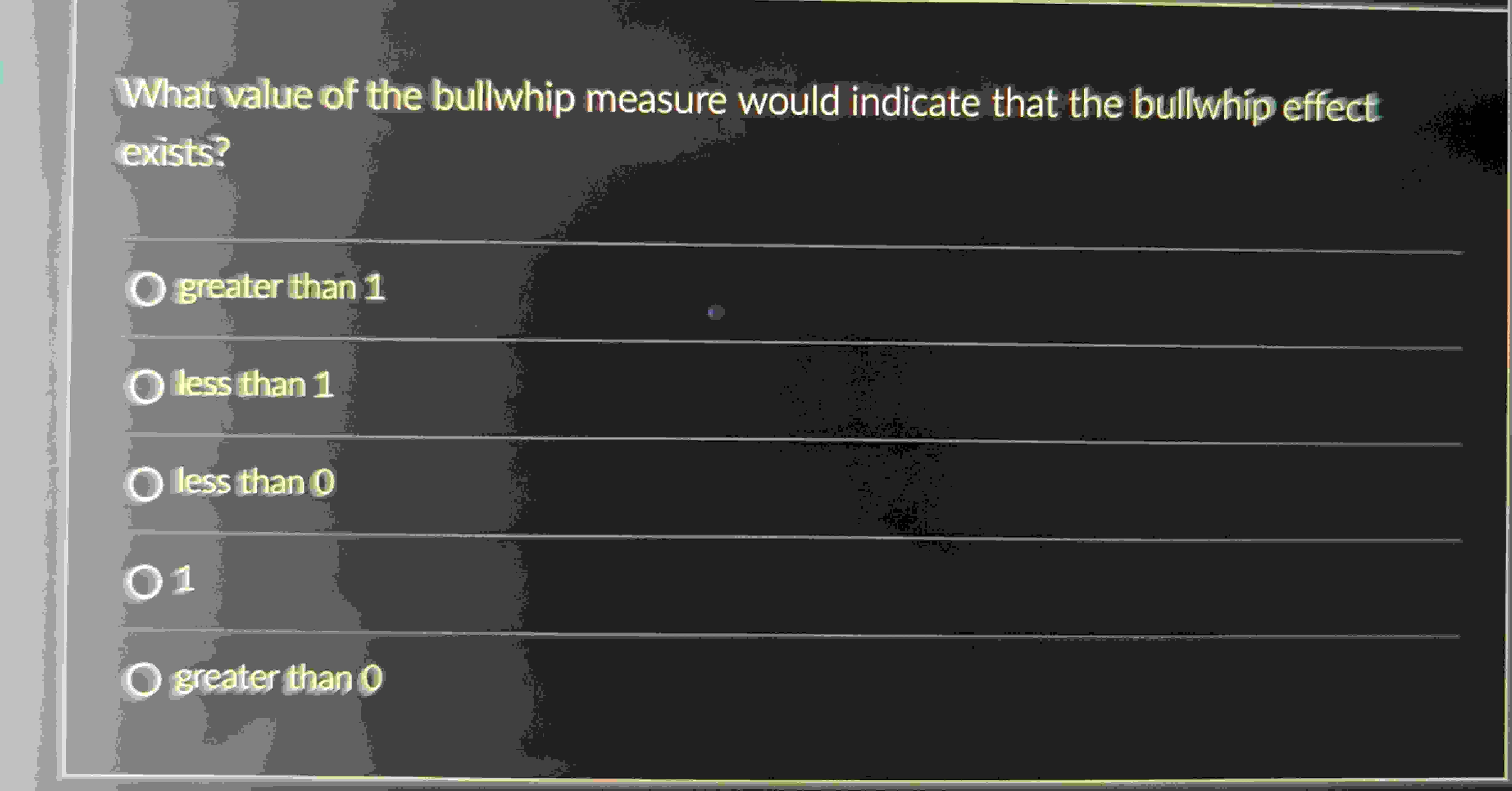 Solved What value of the bullwhip measure would indicate | Chegg.com