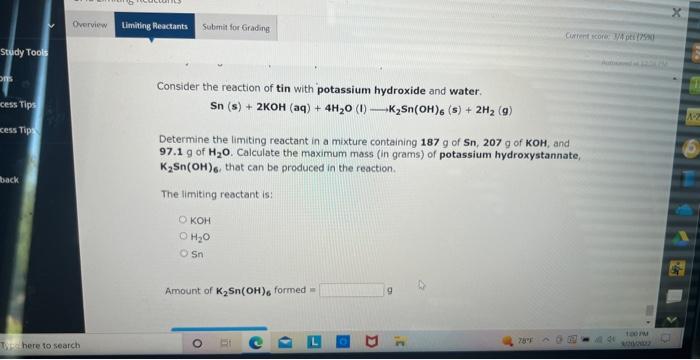 Solved Consider the reaction of tin with potassium hydroxide | Chegg.com