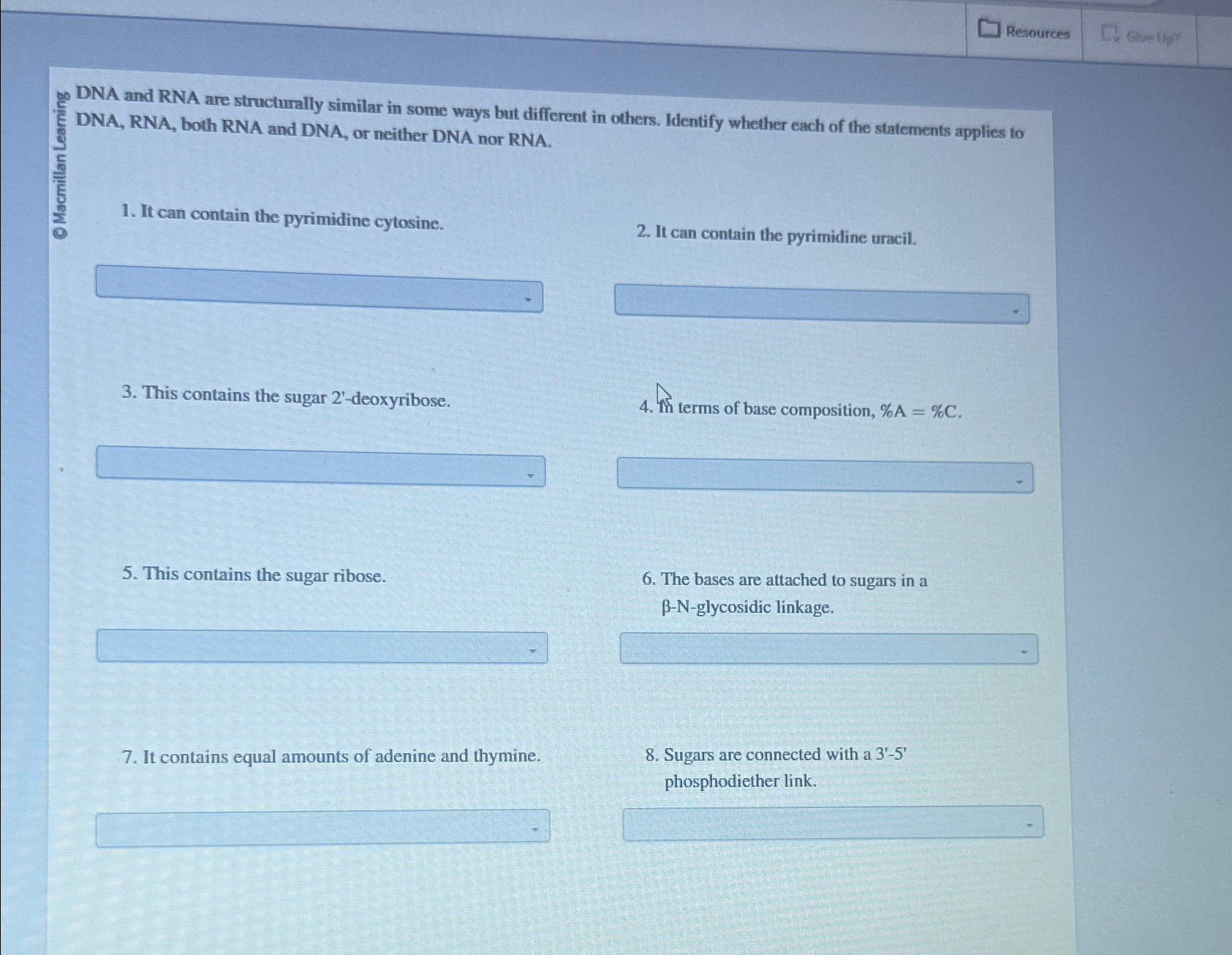 Solved ResourcesDNA and RNA are structurally similar in some | Chegg.com