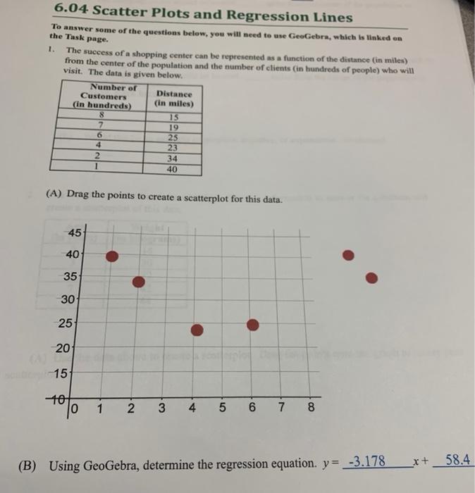 Solved the Task page. 1. 6.04 Scatter Plots and Regression | Chegg.com