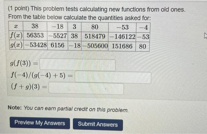 (1 point) This problem tests calculating new | Chegg.com