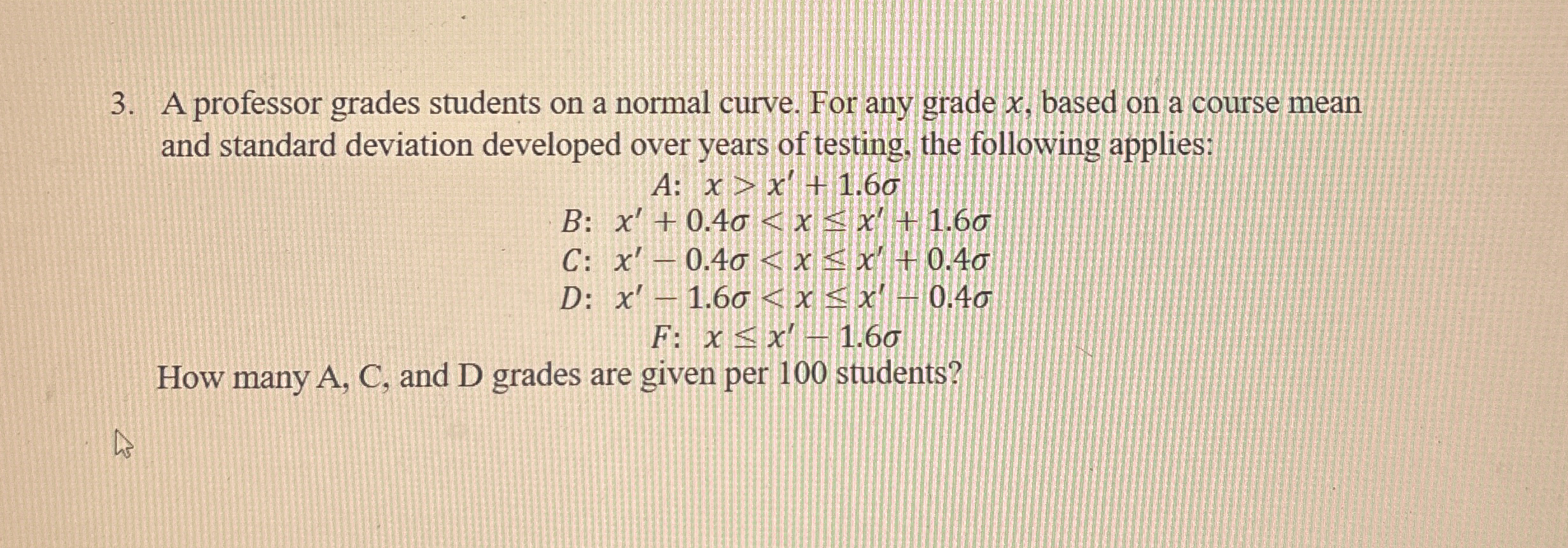 Solved A professor grades students on a normal curve. For | Chegg.com