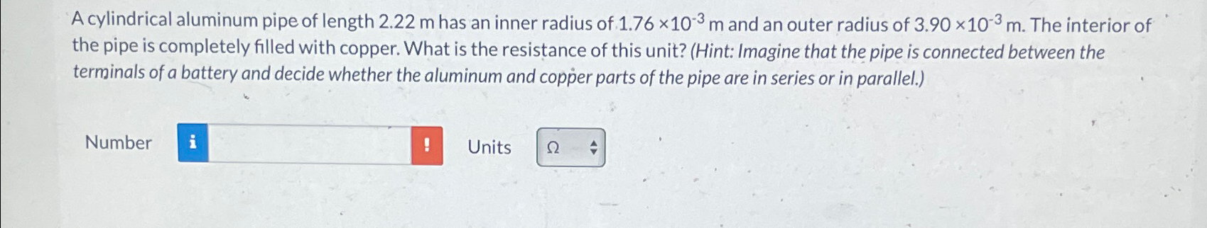 Solved A cylindrical aluminum pipe of length 2.22m ﻿has an | Chegg.com