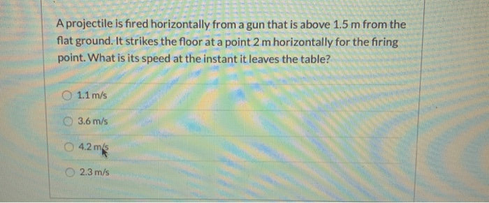 Solved A projectile is fired horizontally from a gun that is | Chegg.com