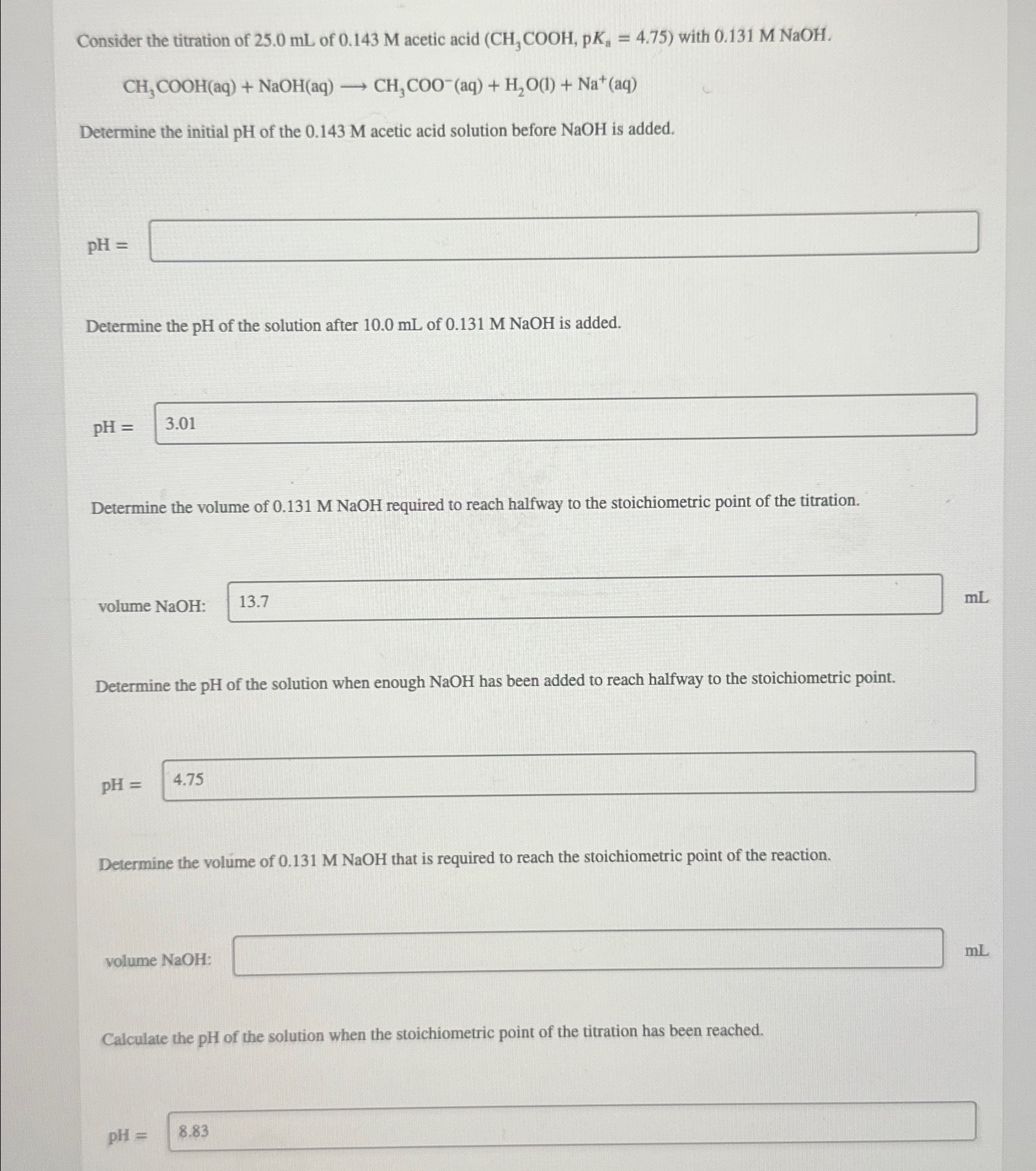 Consider the titration of 25.0mL ﻿of 0.143M ﻿acetic | Chegg.com