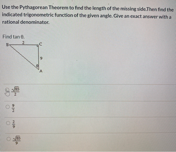 Solved Use the Pythagorean Theorem to find the length of the | Chegg.com