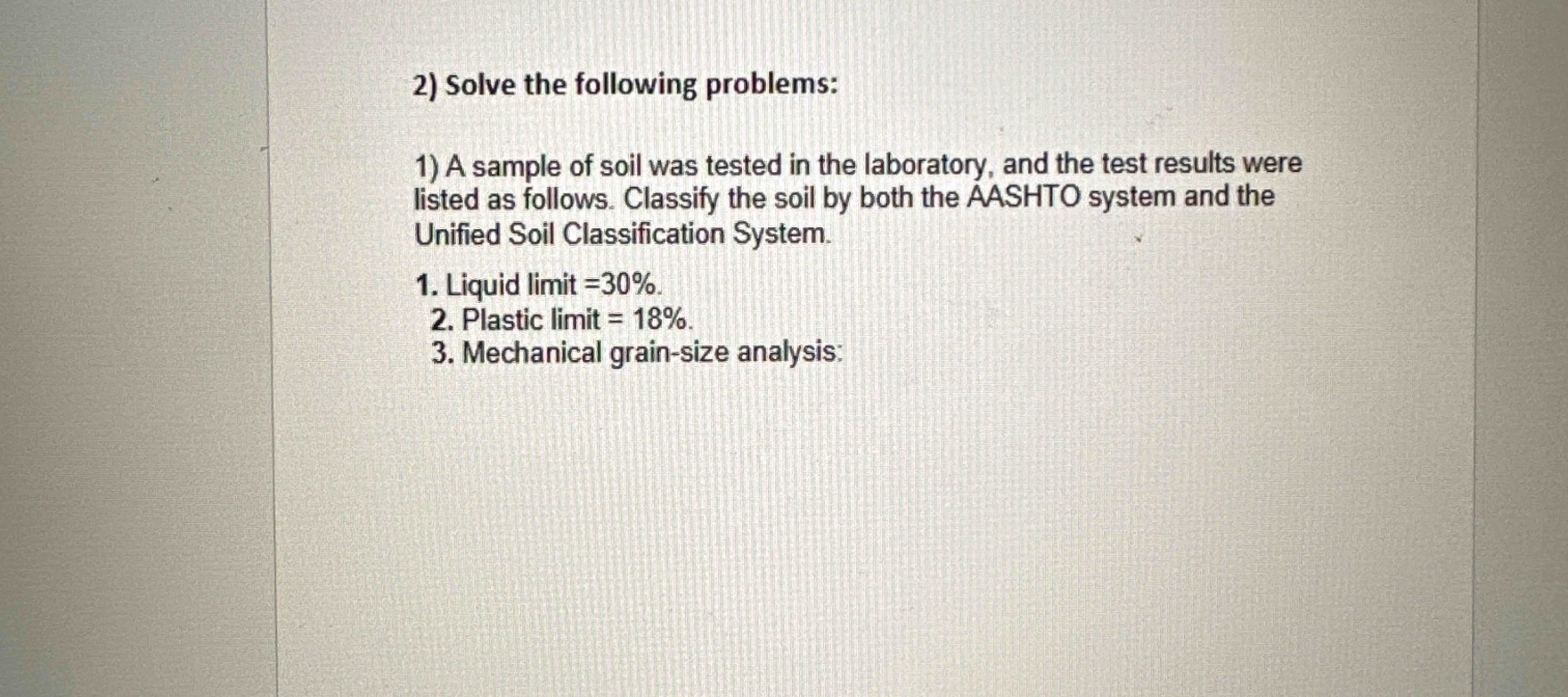 Solved 2) ﻿Solve the following problems:1) ﻿A sample of soil | Chegg.com