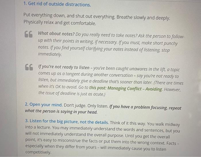 Solved 1. Get rid of outside distractions. Put everything | Chegg.com