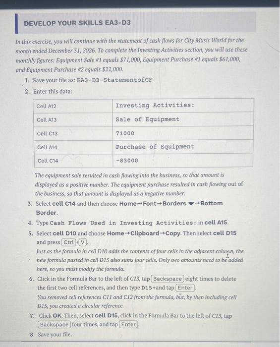 DEVELOP YOUR SKILLS EA3-D3 In this exercise, you will | Chegg.com