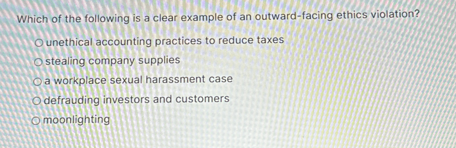 Solved Which of the following is a clear example of an | Chegg.com