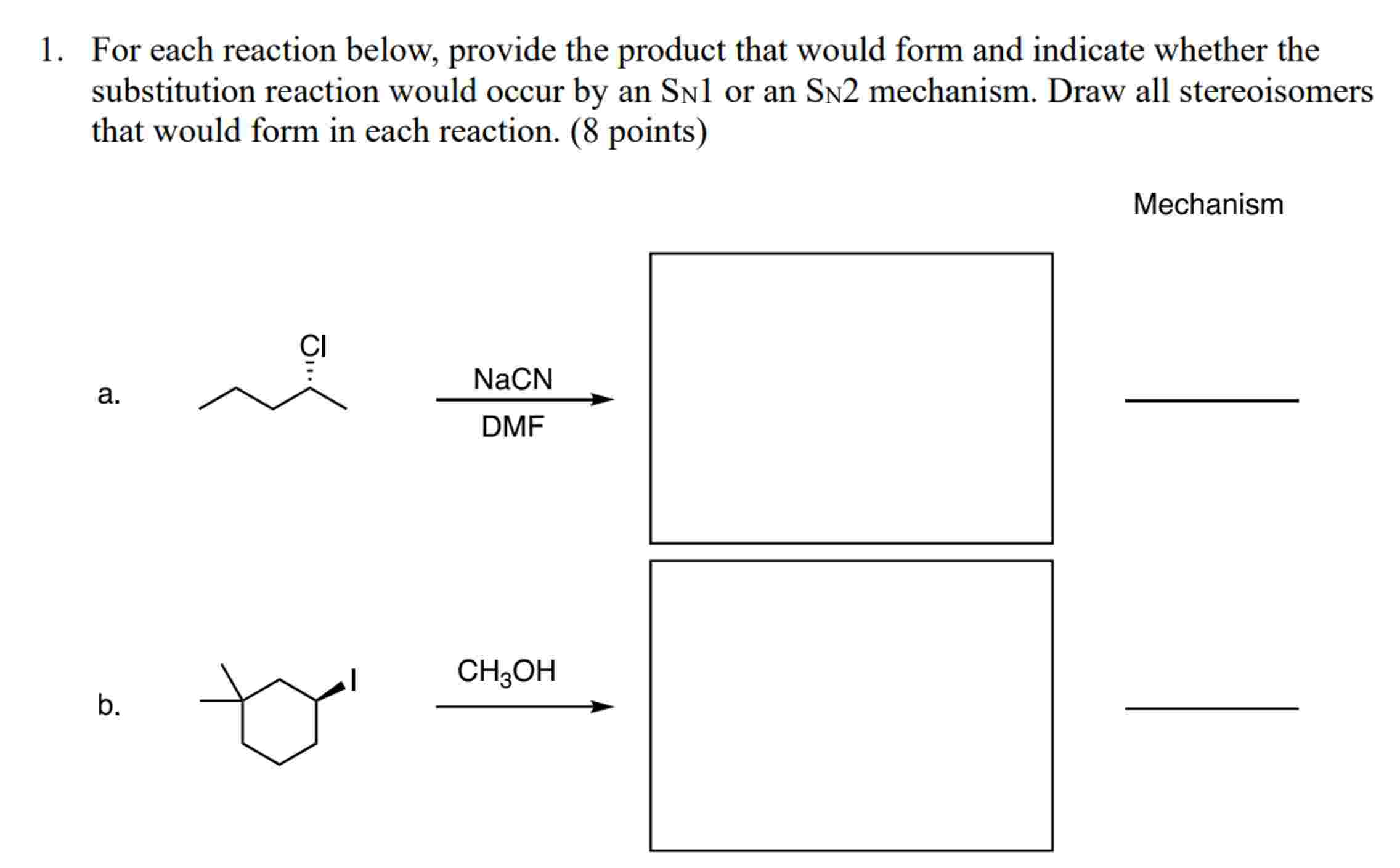 Solved For each reaction below, provide the product that | Chegg.com
