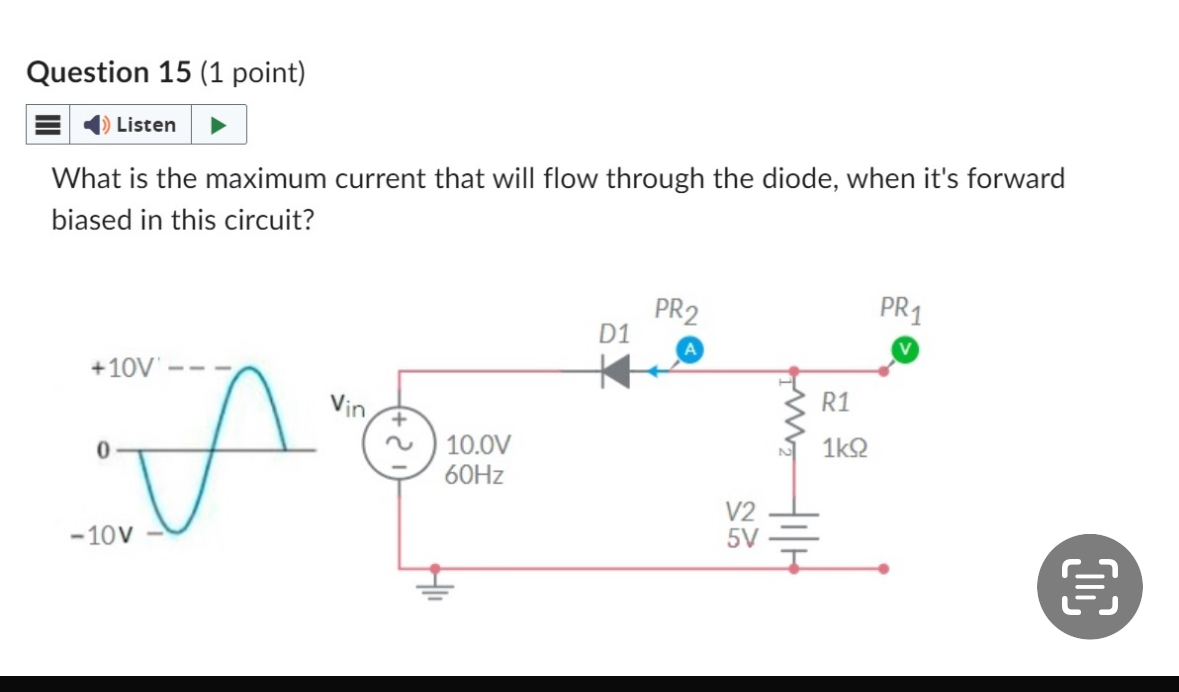 Solved Question 15 (1 ﻿point) What is the maximum current | Chegg.com