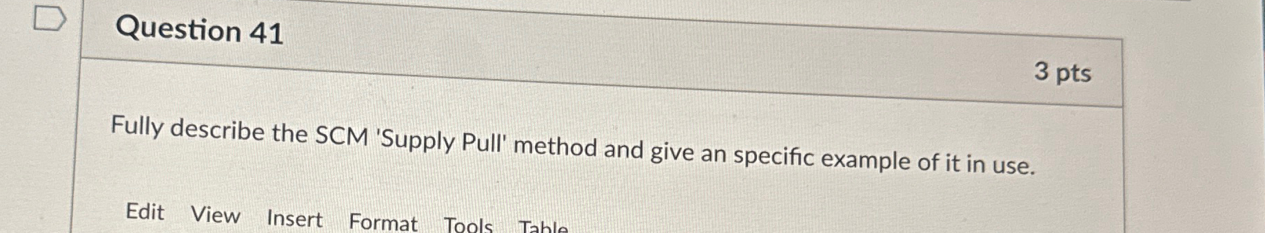 Solved Question 413 ﻿ptsFully describe the SCM 'Supply Pull' | Chegg.com