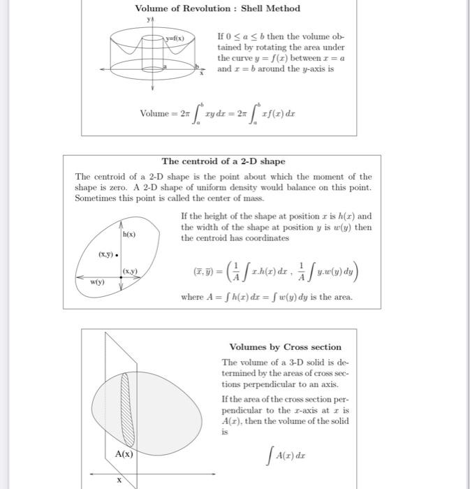 Solved Volume of Revolution : Shell Method yafix) If 0 Sasb | Chegg.com