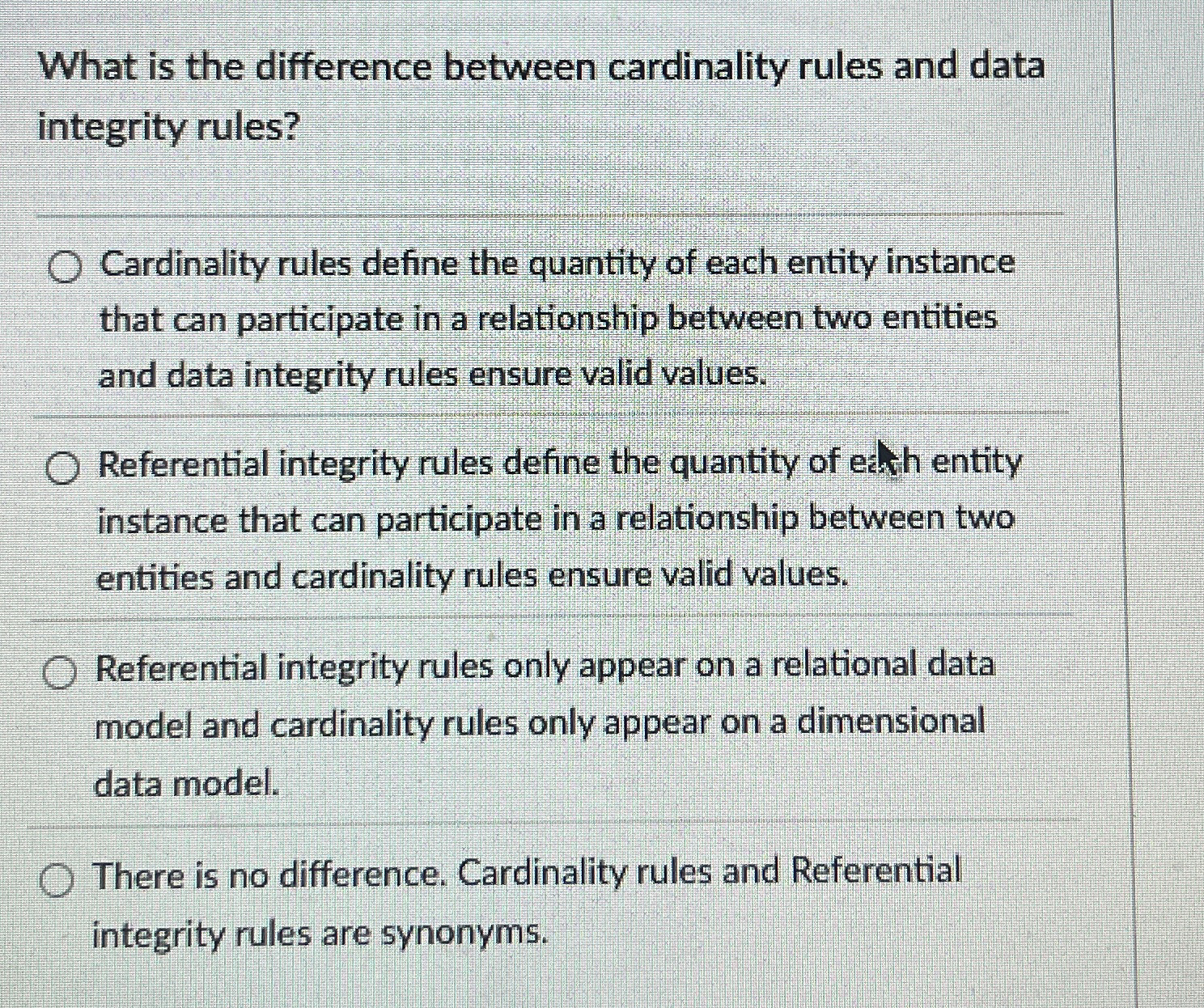 Solved What is the difference between cardinality rules and | Chegg.com