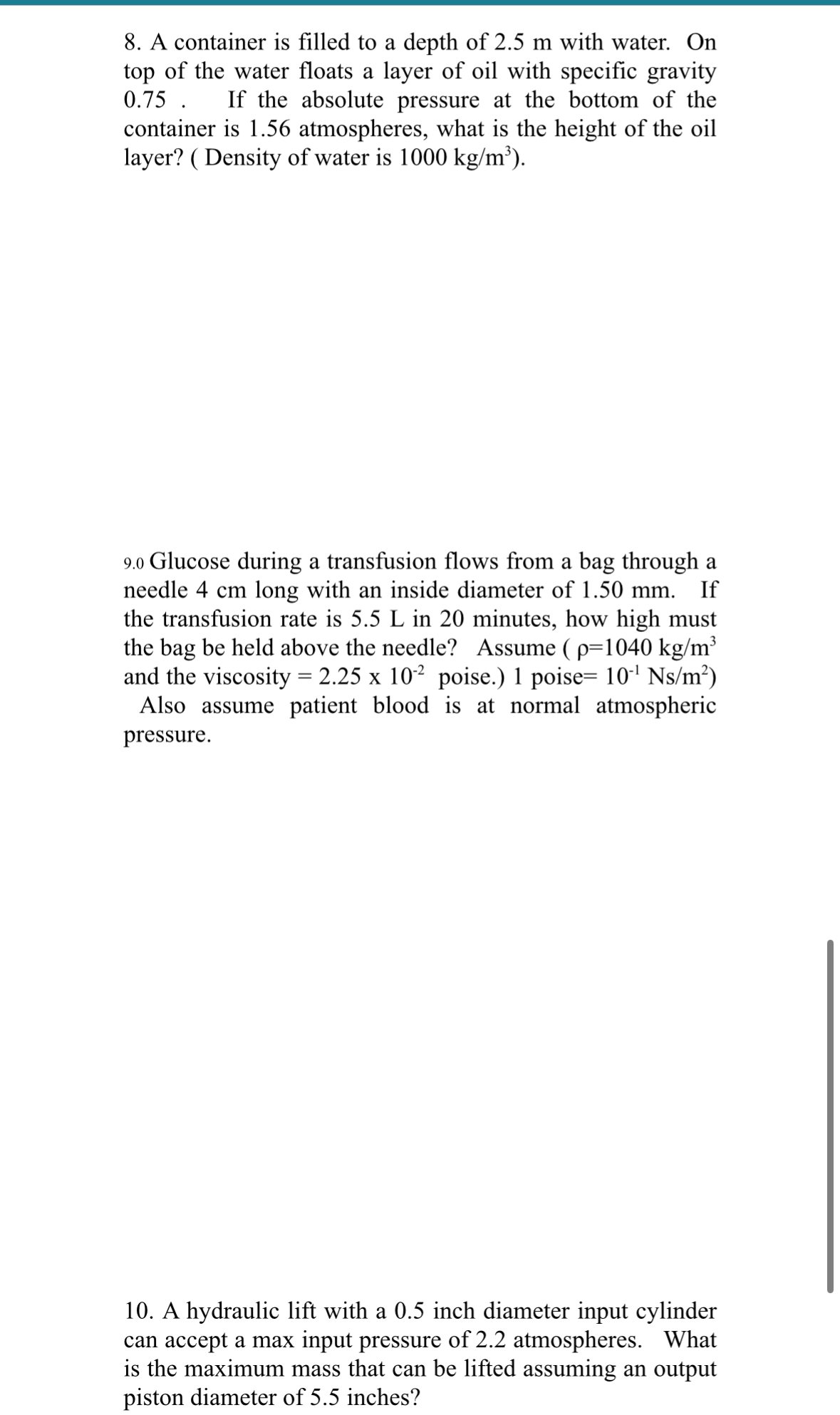 Solved A container is filled to a depth of 2.5 ﻿m with | Chegg.com