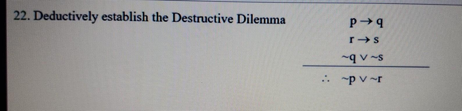 Solved 22. Deductively establish the Destructive Dilemma p> | Chegg.com