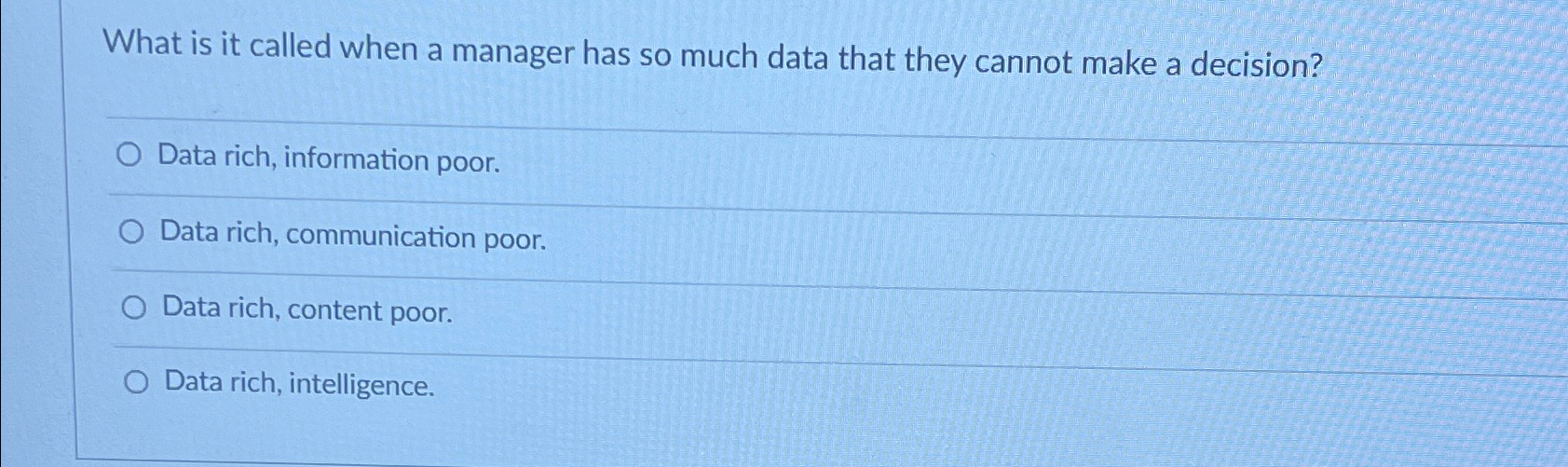 Solved What is it called when a manager has so much data | Chegg.com