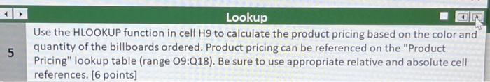 Use the HLOOKUP function in cell H9 to calculate the | Chegg.com