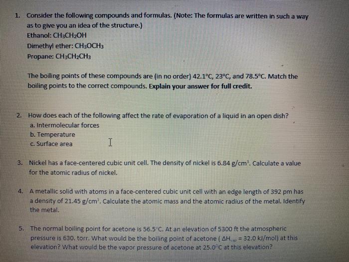 Solved 1. Consider the following compounds and formulas. | Chegg.com