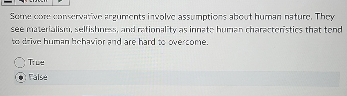 Solved Some core conservative arguments involve assumptions | Chegg.com