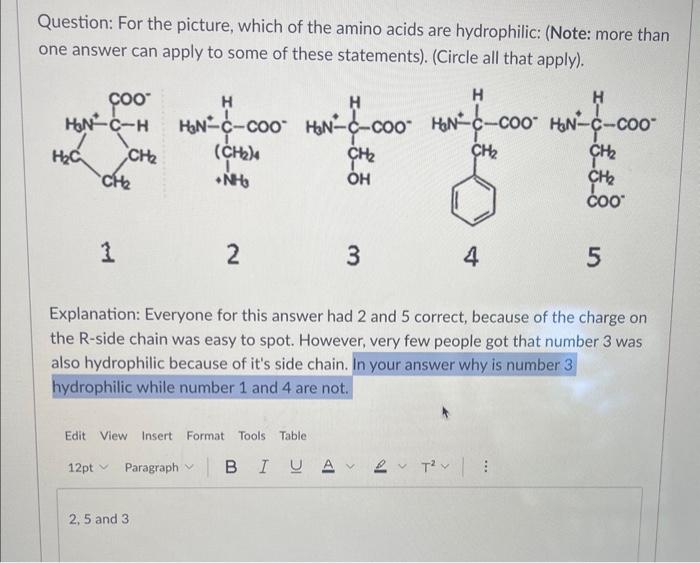 Solved Question: For the picture, which of the amino acids | Chegg.com