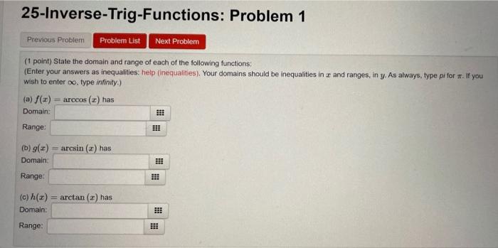 Solved (1 point) State the domain and range of each of the | Chegg.com