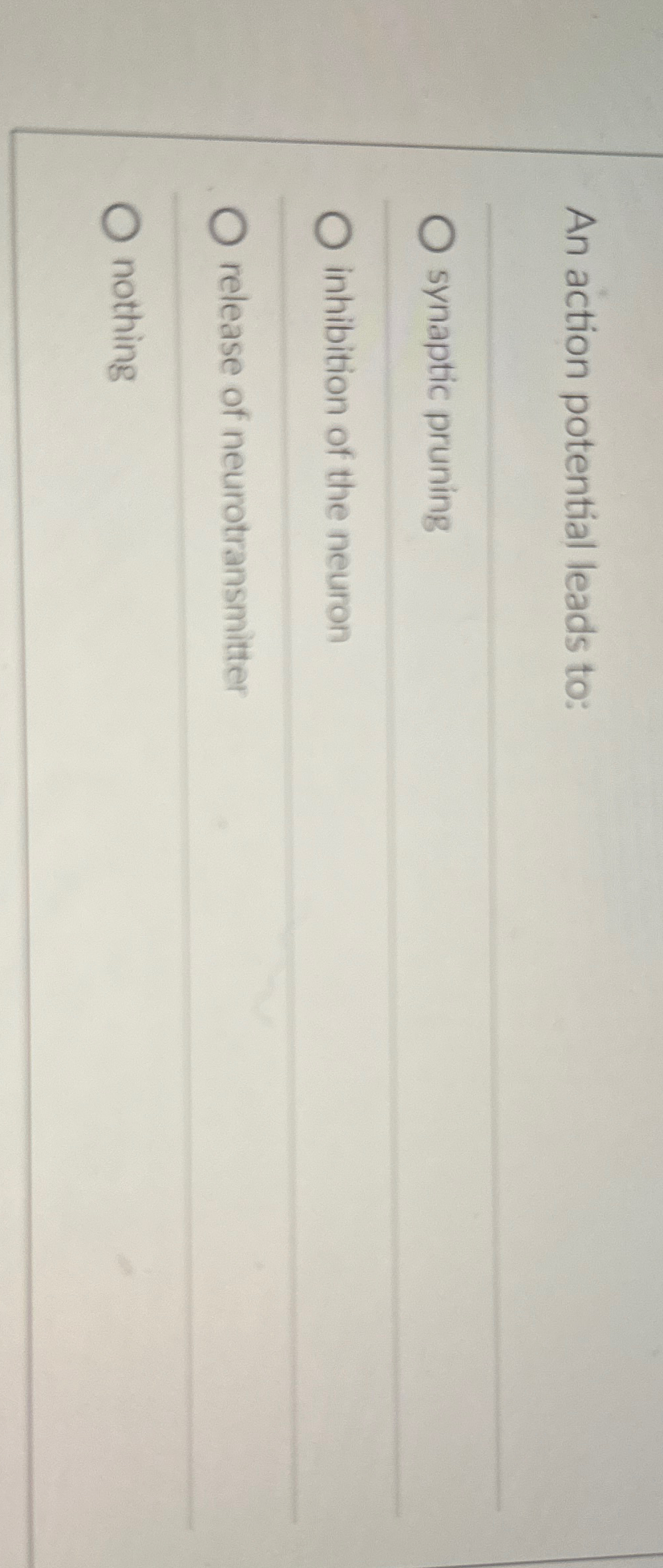 Solved An action potential leads to:synaptic | Chegg.com