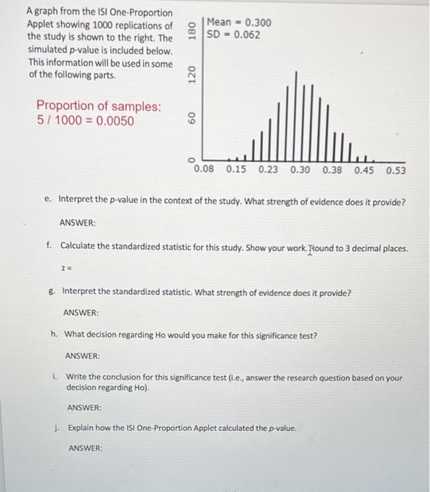 A graph from the ISI One-Proportion Applet showing | Chegg.com