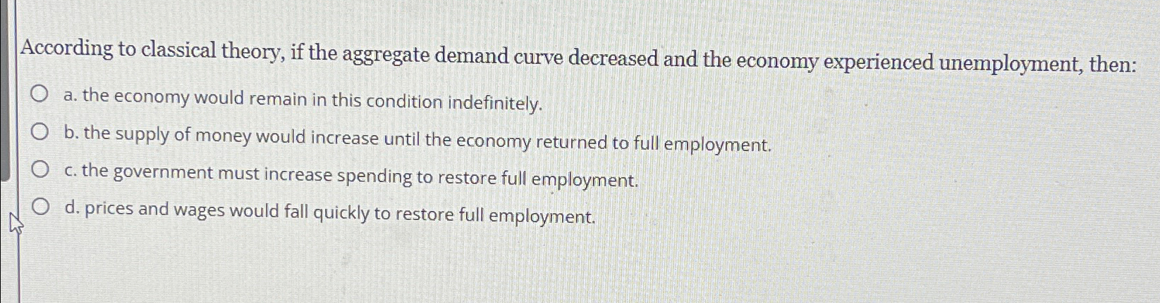 Solved According to classical theory, if the aggregate | Chegg.com