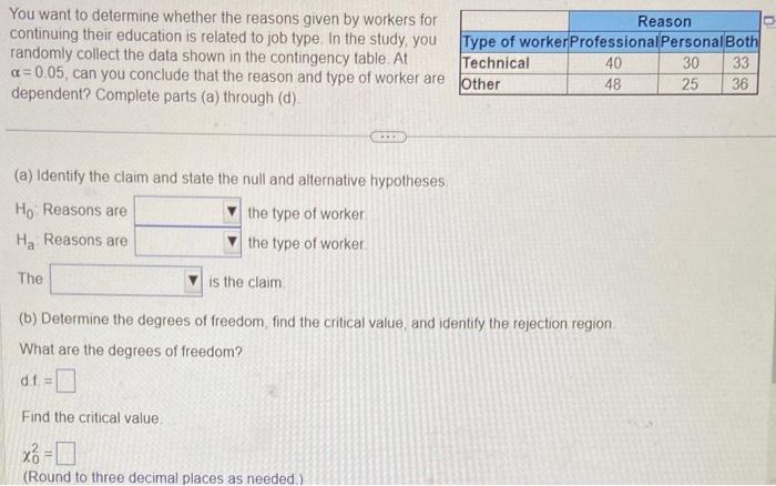 Solved You want to determine whether the reasons given by | Chegg.com
