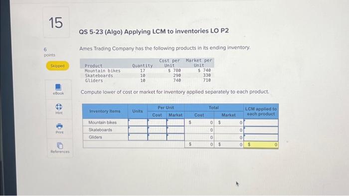 Solved QS 5-23 (Algo) Applying LCM to inventories LO P2 Ames | Chegg.com