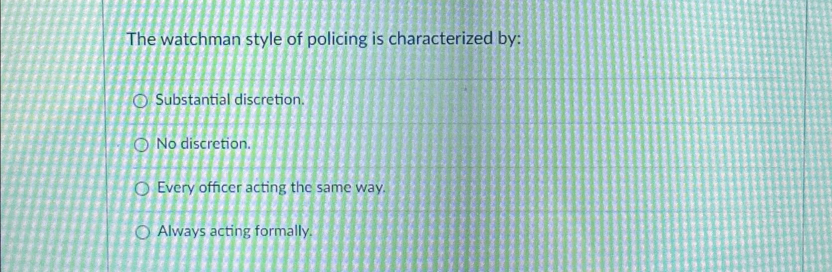 Solved The watchman style of policing is characterized | Chegg.com
