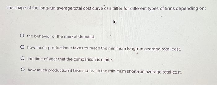 Solved The shape of the long-run average total cost curve | Chegg.com