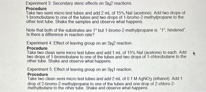 Solved Experiment 3. Secondary steric effects on SN2 | Chegg.com