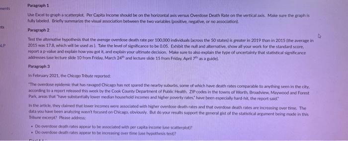 Use Excel to graph a scatterplot. Per Capita Income | Chegg.com